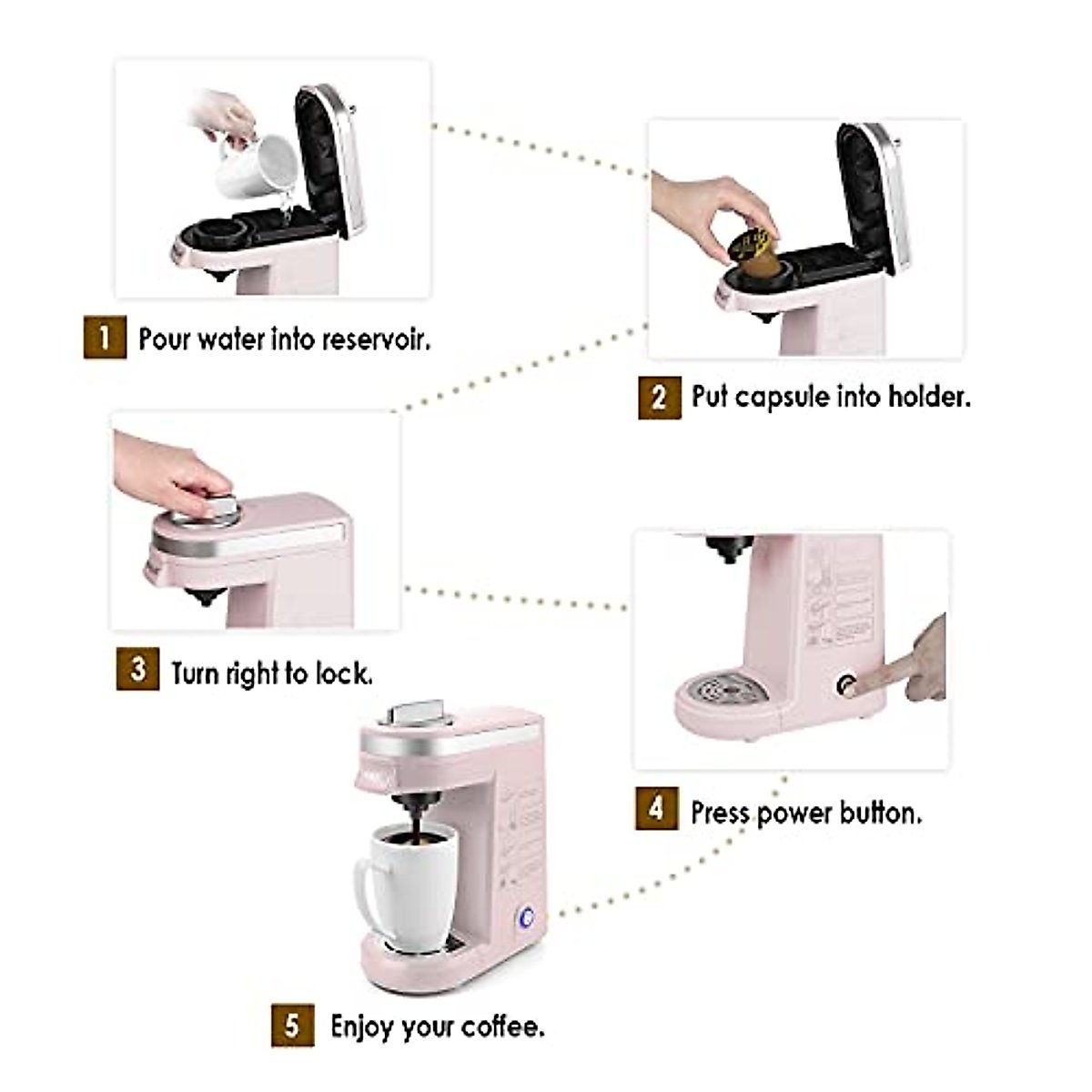 CHULUX Single Serve Coffee Maker,One Button Operation with Auto Shut-Off for Coffee and Tea with 5 to 12 Ounce,Pink