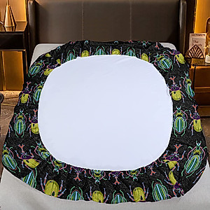 Abosbeet Green Beetle Print Fitted Sheet Queen Polyester Black Fitted Sheet Set with Beetle Pattern 2 Pillowshames Kids Bedroom Decor