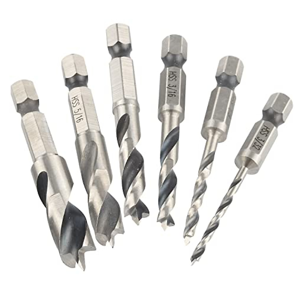 Yakamoz 6Pcs 1/4 Inch Quich Change Hex Shank Stubby Drill Bit Set for Wood Stubby Brad Point Short Drill Bits Imperial