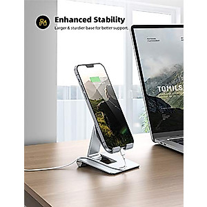 Lamicall Adjustable Cell Phone Stand Desk - Foldable Desktop Phone Holder, Cradle, Dock, Compatible with iPhone 14, Plus, Pro, Pro Max, 13 12 X XS,4-11'' Phones, Office Accessories, Smartphone Sliver
