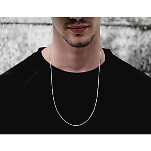 Savlano 925 Sterling Silver Italian Solid Bead Ball Dog Tag Chain Necklace Comes With Gift Box for Women & Men - Made in Italy (22, 2.0mm)