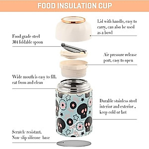 JUNZAN Halloween Eyes Skulls Candy and Stars Kids Womens Insulated Food Jar Containers with Spoon 17oz/500ml Warm Food Containers Stainless Steel Vacuum Wide Mouth Thermal Food for Keeps Food Hot