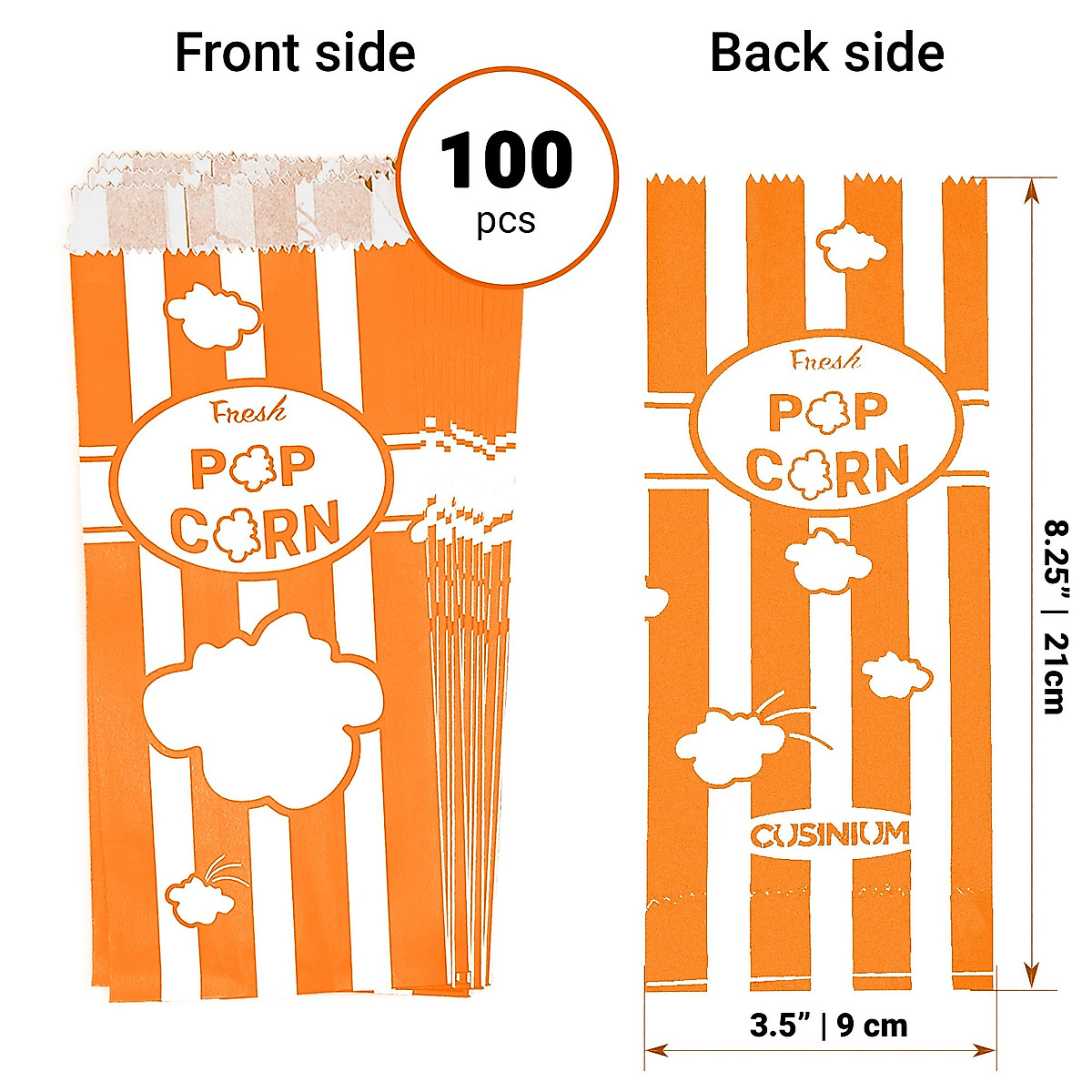 [100-pcs] 1 oz Orange Popcorn Bags + [100-pcs] 1 oz Black Paper Popcorn Bags - Customizable - Bundle