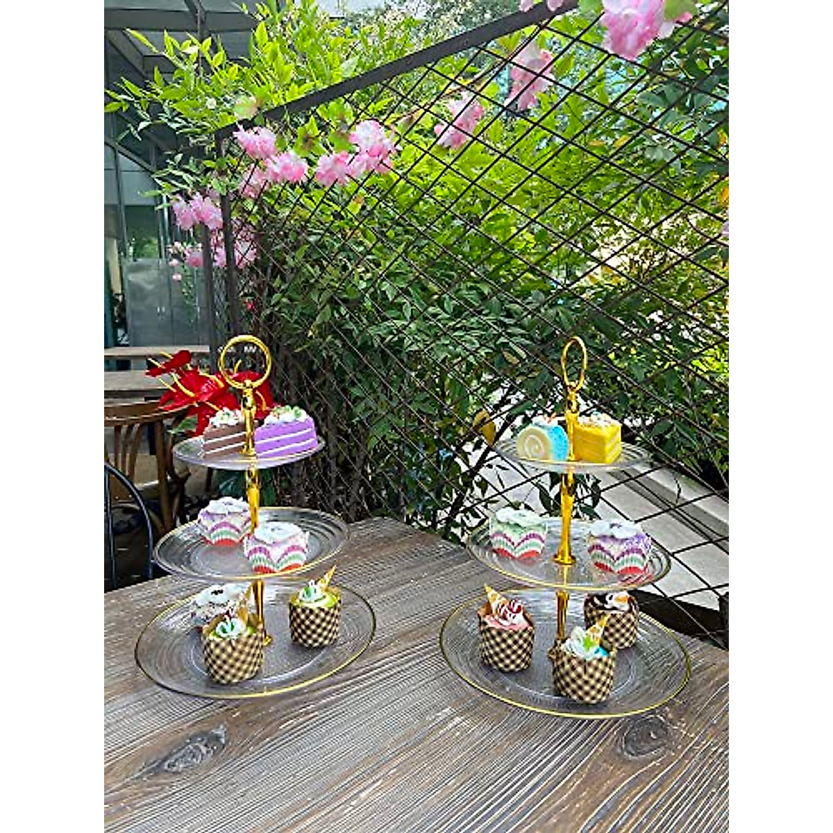 Cupcake Stand, 3-Tier Dessert Plates Mini Cakes Fruit Candy Display Tower Lollipop Stand Cookie Cupcake Tower Dessert Stand Lollipop Stand Cake Stand Tray Rack Candy Buffet Holder (Clear - 2 Pack)