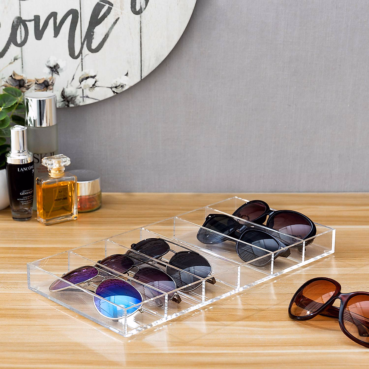 MyGift Premium Clear Acrylic Sunglass Holder Display Tray with 6 Compartments, Drawer Organizer Storage Case for Sunglasses, Reading Glasses, Eyewear, Jewelry, Makeup and Perfume Vanity Tray