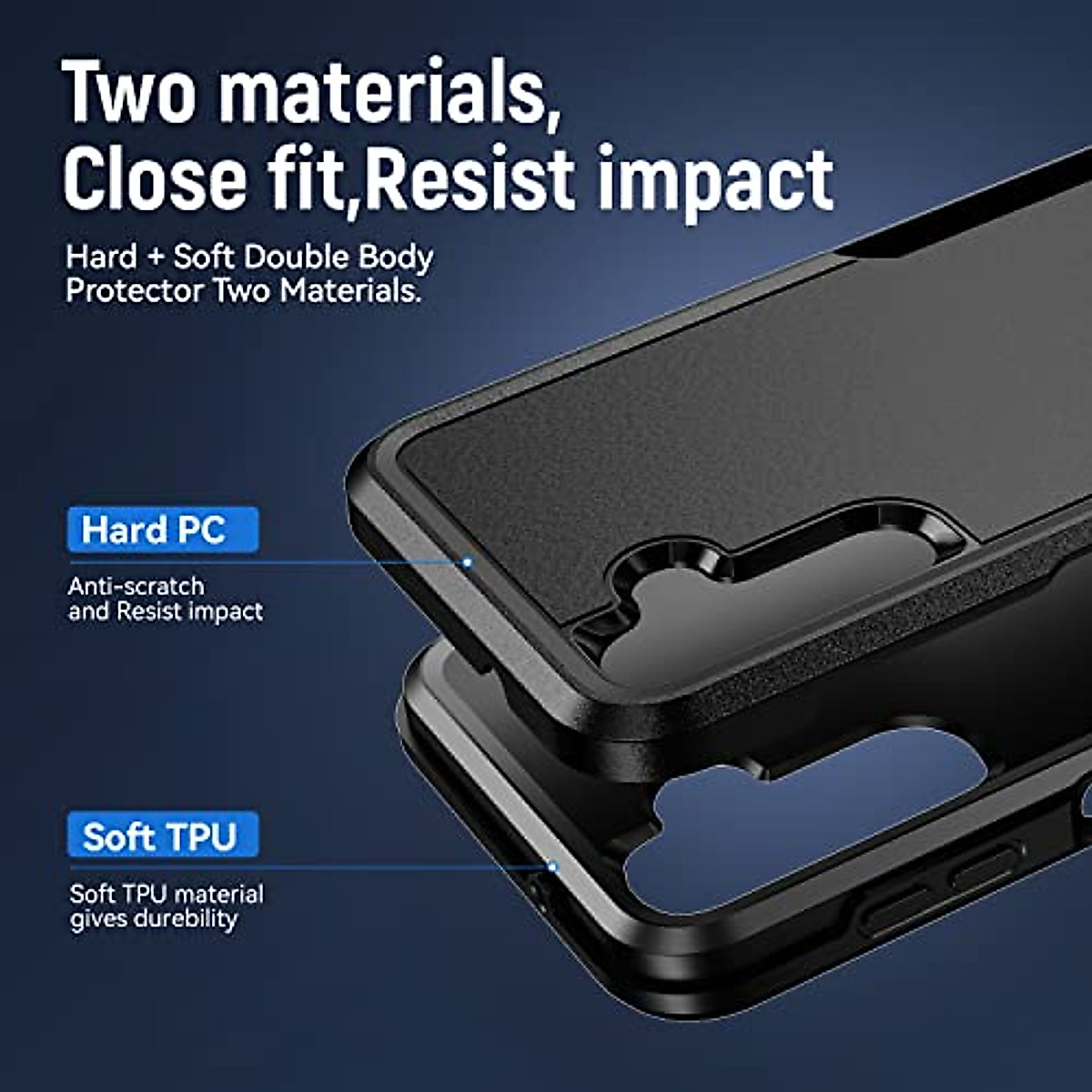 Teayoha 4-in-1 Samsung Galaxy A14 5G Case, [2 Pack Tempered Glass Screen Protector + Tempered Camera Lens Protector] Slim Heavy Duty Full-Body Shockproof Cover [Anti-Scratch], Black