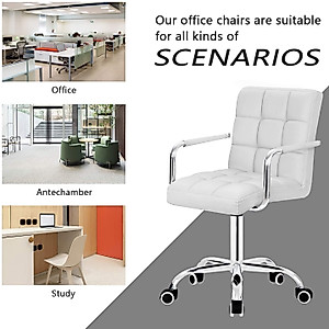 JUMMICO Desk Chair Modern Office Chair with Wheels PU Leather Mid-Back Rolling Chair for Office, Teen, and Bedroom Desks (White)