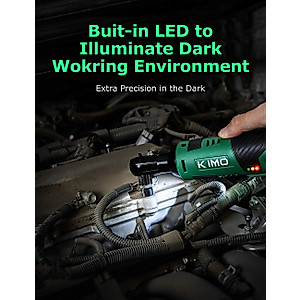 KIMO Cordless Electric Ratchet Wrench Set, 40 Ft-lbs, 400 RPM, 3/8" 12V Cordless Ratchet Kit w/ 60-Min Fast Charge, Variable Speed Trigger, 2.0Ah Lithium-Ion Battery (1 Battery)