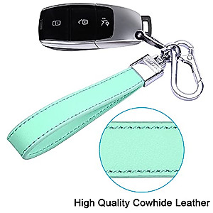 Wisdompro Genuine Leather Car Keychain, Universal Heavy Duty Leather Key FOB Keychain Key Chains Women for Car Keys, 360 Degree Rotation, with Anti-lost D-ring and 3 Keyrings - Mint