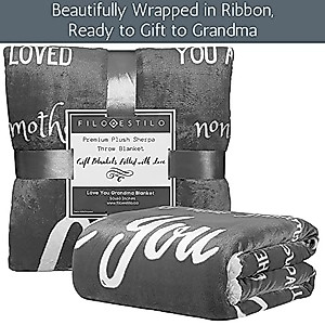FILO ESTILO Grandma Blanket, Grandma Gifts from Granddaughter, Grandchildren, Unique Grandmother Birthday Gifts, Throw Filled with Words of Love & Appreciation 60x50 Inches (Grey, Sherpa)