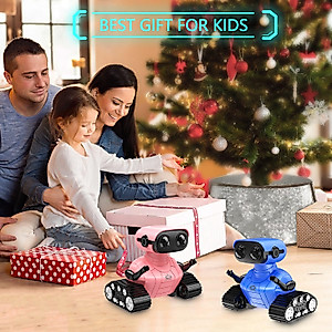 JAMLAMQ Robot Toys for 3 Years Old Boys Girls-Rechargeable Remote Control Robot Toys,Toy with Music and LED Eyes,Emo Robot with Auto-Demonstration,Dance Moves,Kids Toys Gifts (Blue)