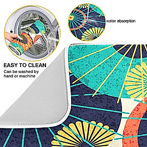 Japanese Theme Umbrella Dish Drying Mat 24"x18" Absorbent Machine Washable Hanging Fast Dry Pad Dish Protective Mat for Kitchen Countertop Heat Resistant Dinner Table Mat