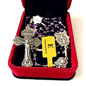 elegantmedical Handmade Catholic Amethyst Beads Our Lady of Grace Rosary Cross Crucifix Necklace Gift Box (Amethyst)