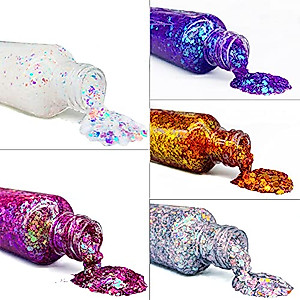 Body Face Glitter Gel SUPGIFT 5 Colors 7.8oz Holographic Chunky Chameleon Liquid Glitter Sequins Glue for Makeup Eyeshadow Hair Nail Slime Craft Resin with Spoon