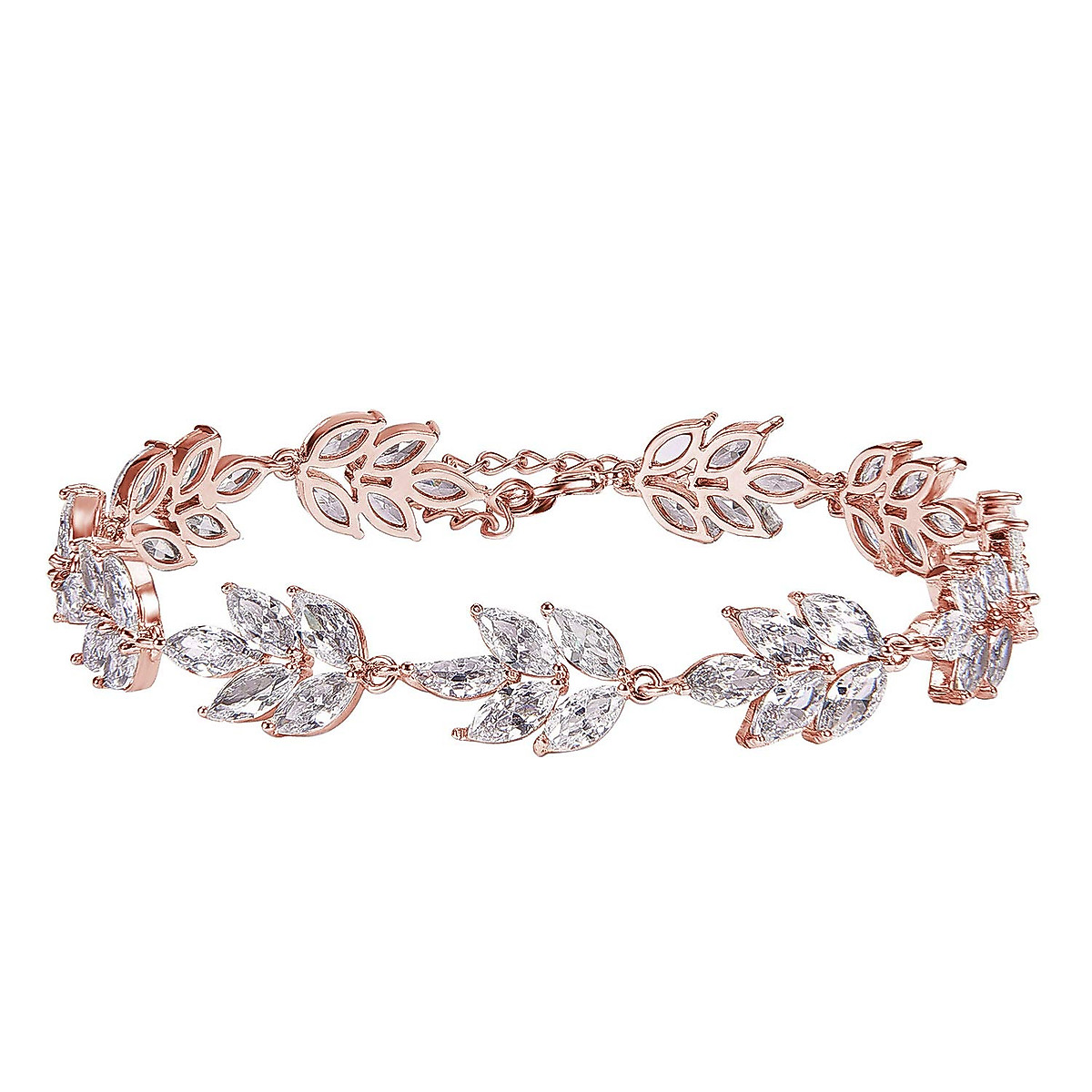 SWEETV Rose Gold Bracelet Wedding Bridal for Brides,Bridesmaid-Crystal Cubic Zirconia Bracelet Leaf Vine Vintage Style