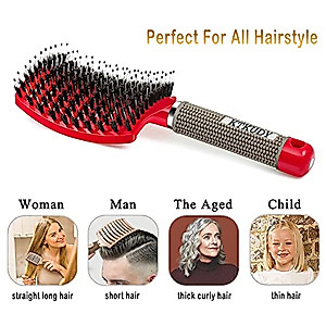 Detangling Brush Boar Bristles KTKUDY Magical Brush Detangler Tangle Free Hair Brush for Women Men Kids Wet and Dry Hair (Red)