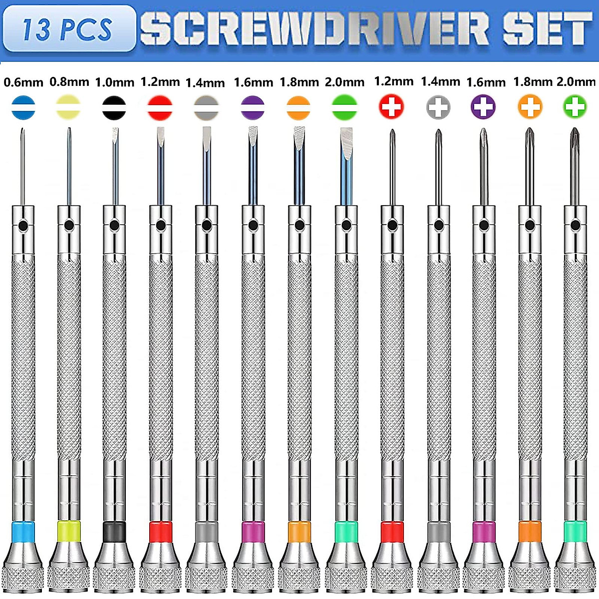 13PCS Professional Watch Screwdriver Set, SHEGATO Micro Precision Glasses Repair Kit, with 13PCS 0.2-2.0MM Extra Replace Blades, for Eyeglass Sunglass Watchmaker Jewelry Computer Phone Small Tools
