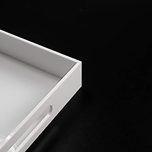 KEVLANG White Sturdy Acrylic Tray with Handles-8x8 Inch- Countertop Organizer Tray for Kitchen,Bathroom,Office- Storage Box for Cosmetics, Jewelry,Toiletries,Toy,Gadgets