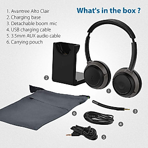 Avantree Alto Clair aptX HD Bluetooth 5.0 Headset with Microphone, Mute Function, Clear Talking, Hi-Fi Music, Low Latency, Wireless Headphones with Charging Base for Computer, PC, Laptop, Skype, TV