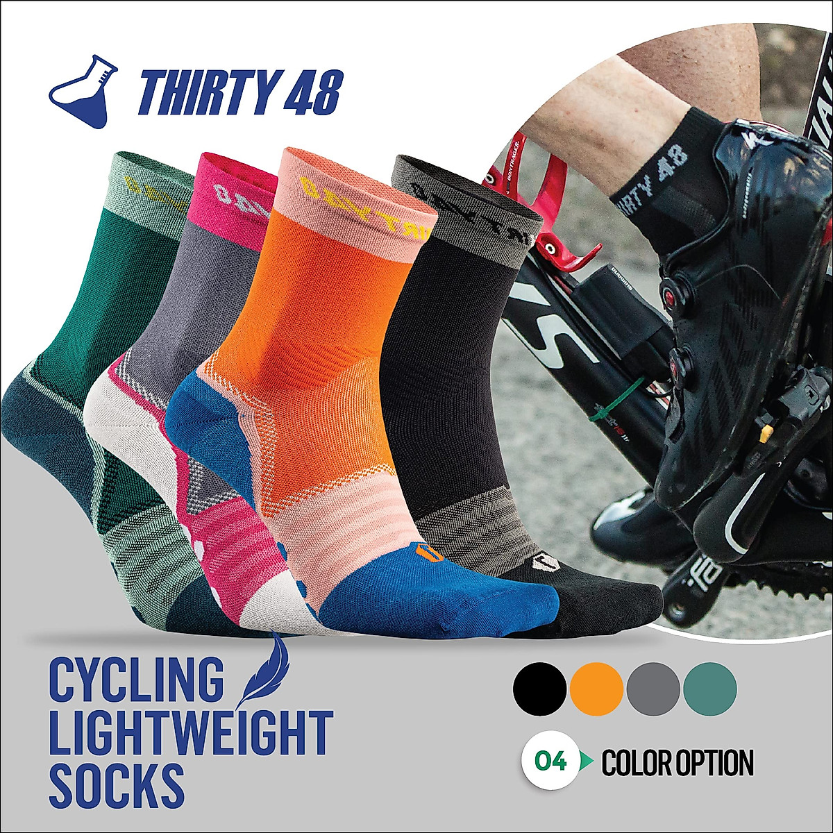 Thirty48 Cycling Socks with S.Café Fabric, Odor Resistant, UV Protection, Quick Drying