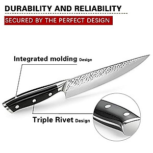Pro Chef Knife 8 Inch, Japanese AUS-10V Super Stainless Steel Kitchen Knife with Hammer Finish, Chefs Knife with a triple-riveted Ergonomic Handle, Professional Durable Cooking Knife with Gift Box