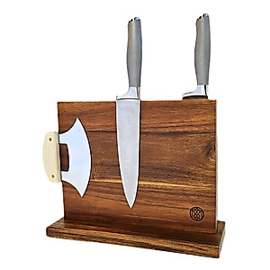 Omni Felix Magnetic Knife Block, Clean and Efficient Knife Holder and Storage, Beautiful Natural Acacia Wood Knife Display Stand, Strong Magnetic Double Sided Kitchen Knife Holder
