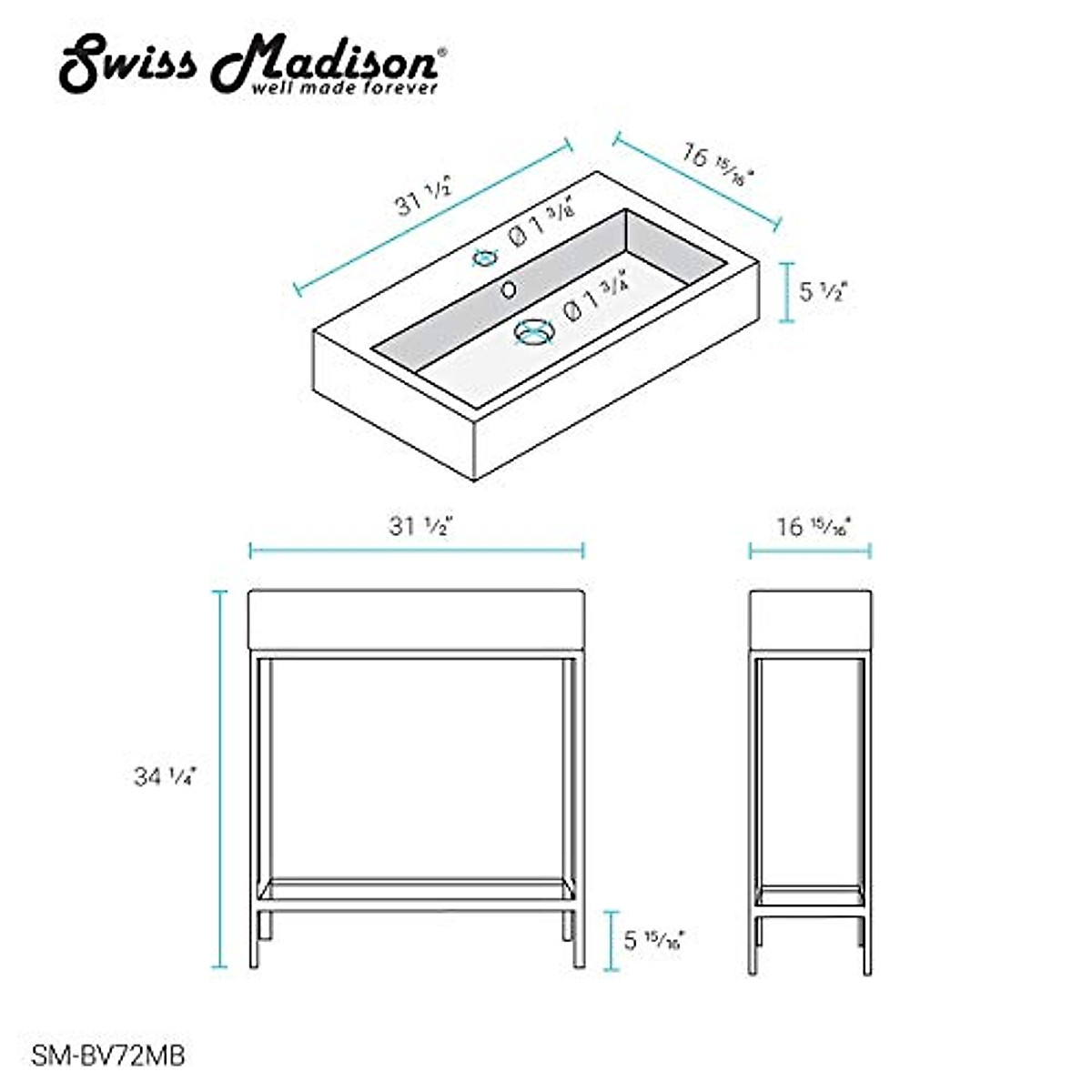 Pierre 32 Single, Freestanding, Open Shelf, Matte Black Metal Frame Bathroom Vanity