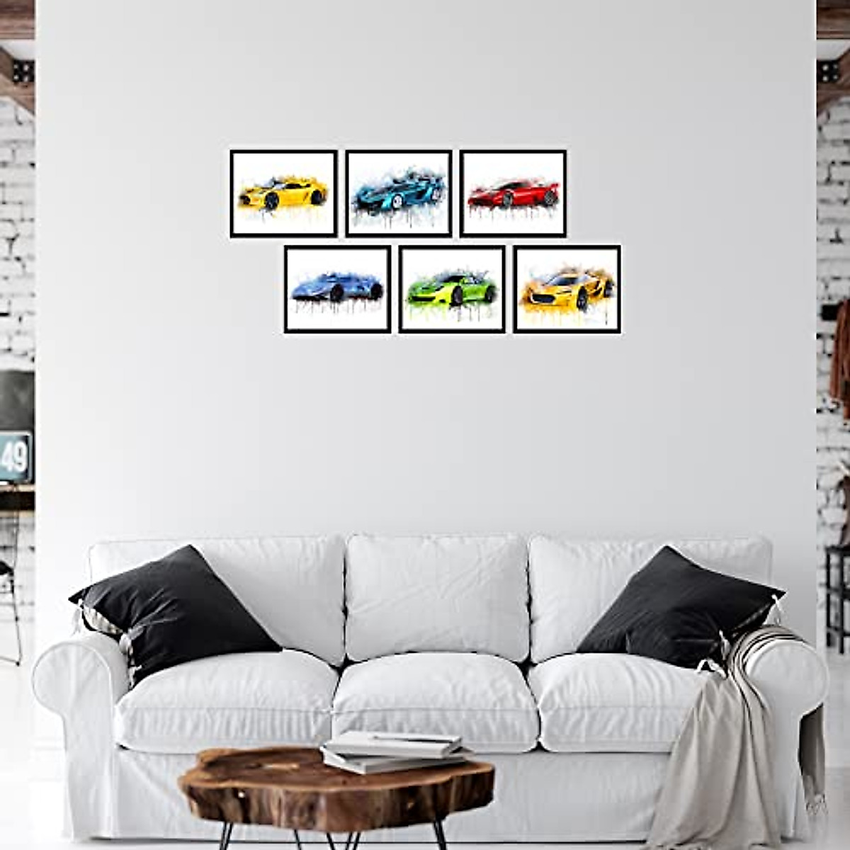 Race Car Poster Set for Boys Room - 6 Vibrant Car Prints (8x10)