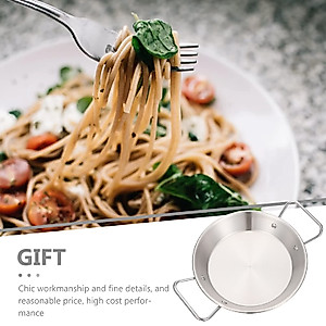 UPKOCH Round Skillet 20cm Flat Bottom Paella Pan Stainless Steel Snack Plate with Metal Handle for Camping and Outdoor Cooking Supplies