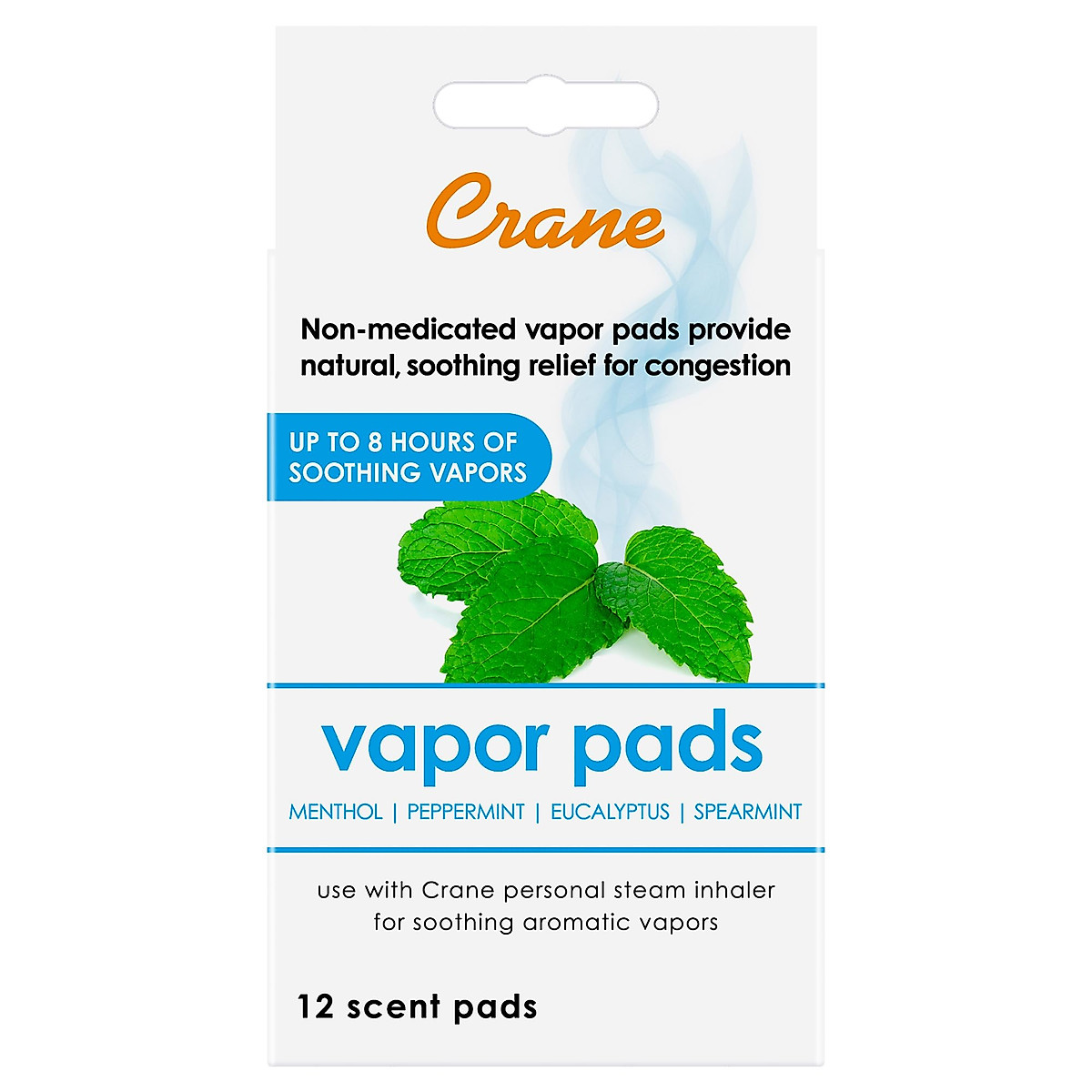 Crane Menthol-Eucalyptus Universal Vapor Pads, 12 Pack, for use Droplets, Corded Inhaler, Warm Mist humidifier