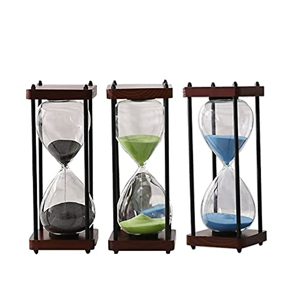 BAWAQAF Square Wood Bottom Glass Hourglass 60 Minutes Time Timer Interesting Home Ornaments Sandglass Kitchen Hour Meter Golden Sand Clock, Black