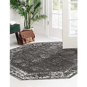 Rugs.com Monte Carlo Collection Rug – 5' Octagon Dark Gray Medium Rug Perfect for Living Rooms, Kitchens, Entryways