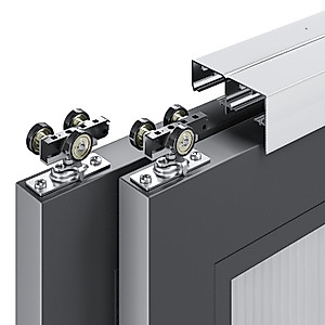 EaseLife 5FT/60in Bypass Double Sliding Pocket Door Hardware Kit,Commercial Grade,Aluminum,Bypassing Wardrobe Closet Door Track for 2 Door System,Slide Smoothly Quietly,Easy Install,No Doors