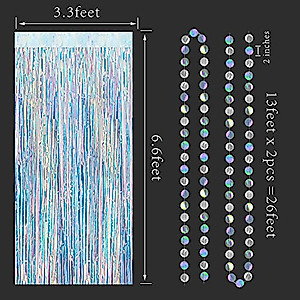 Iridescent Tinsel Foil Fringe Curtains for Birthday Party Photo Backdrop Circle Dots Garland Holographic Backdrop for Disco Euphoria Party Decorations