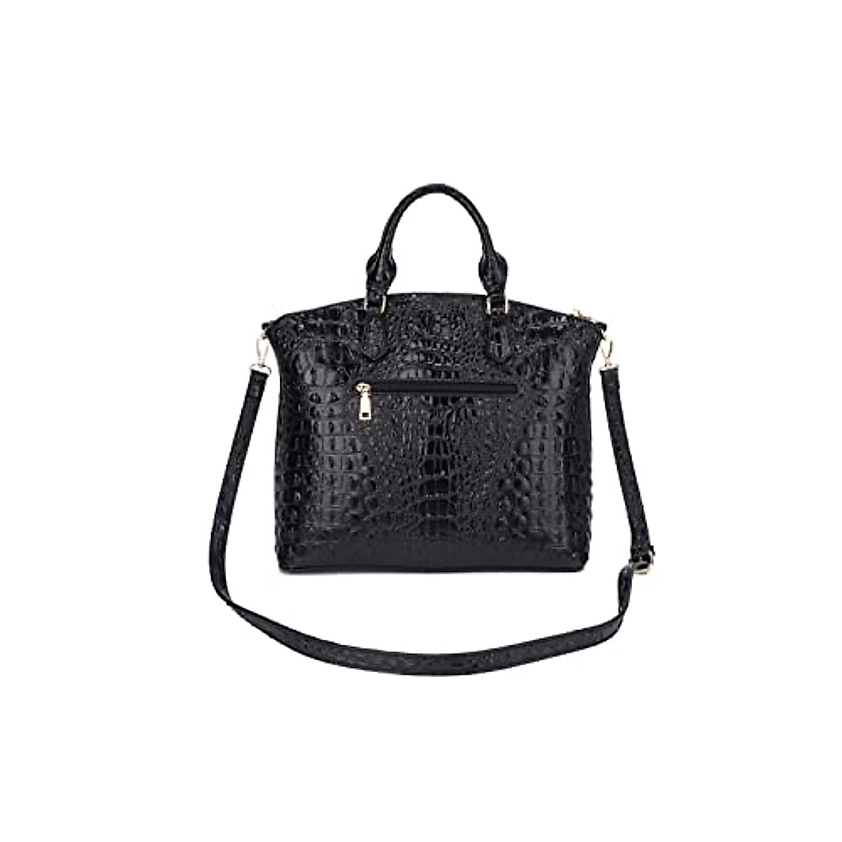 Satchel Bag Women’s Vegan Leather Crocodile-Embossed Pattern With Top Handle Large Shoulder Bags Tote Handbags (Black)
