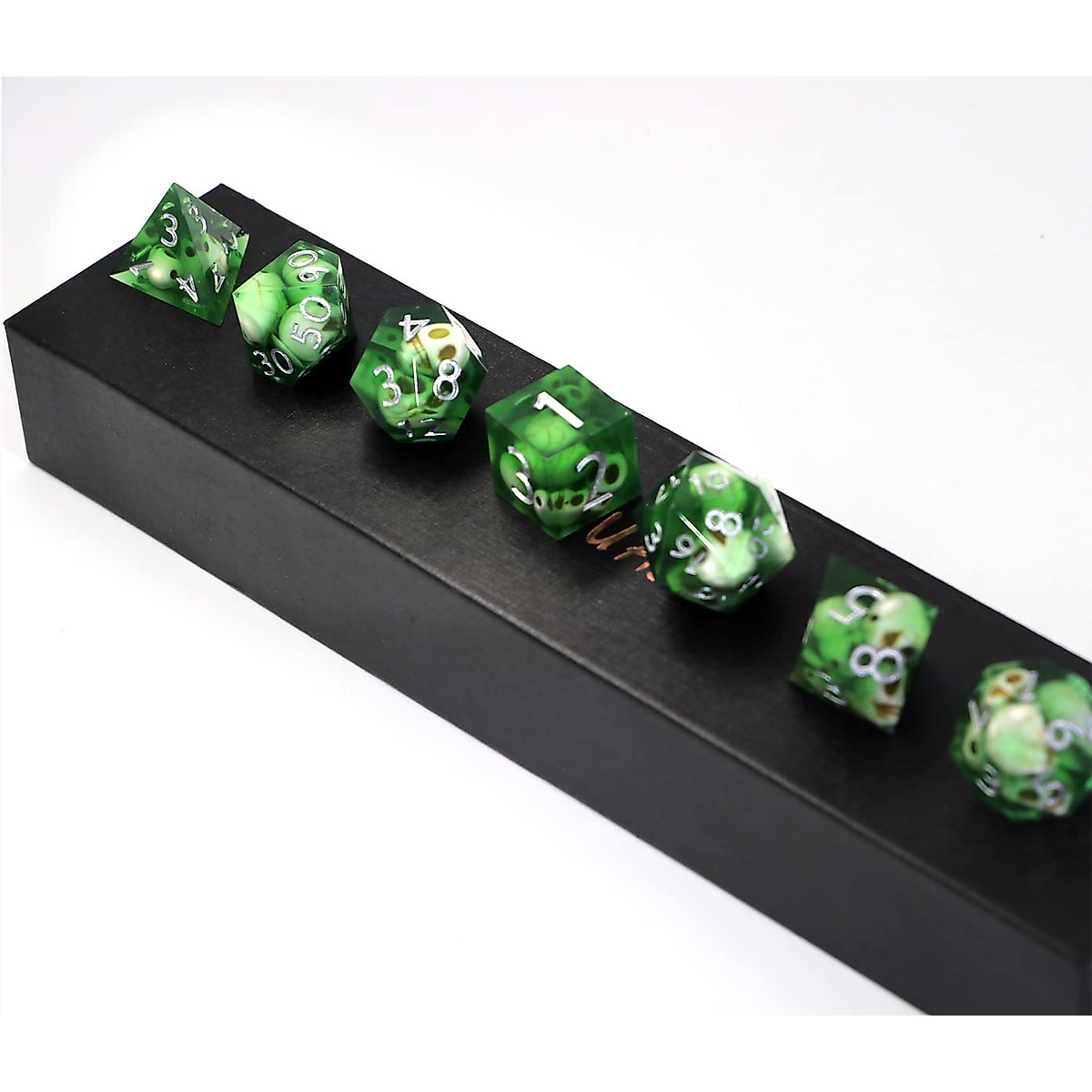 Polyhedron Dice Set of DND Resin Dice Set Green Dice Set D&D Skull Dice Dungeons and Dragons Dice of D&D Sharp Edge Dice RPG Dice of Dice Game