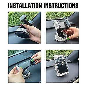 Amiss Universal Bling Cell Phone Holder, 360°Adjustable Car Phone Mount with One More Air Vent Base, Crystal Car Interior Decoration, for Windshield, Dashboard and Air Vent (White)