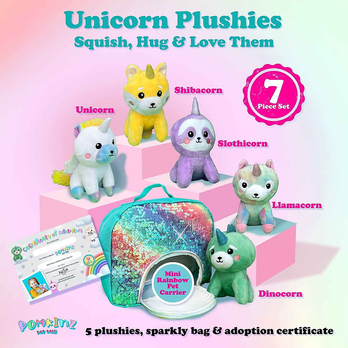 Unicorns Gifts for Girls Unicorn Stuffed Animals for Girls- Unicorn Toys for Girls Age 3 4 5 6 7 8 Year Old Little Girl Toys Plushies Stuffed Animal Plush Squishies Rainbow Toy Purse Little Girl Gifts