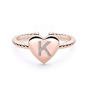 M MOOHAM Initial Rings for Women Teen Girls, Rose Gold Heart Letter Rings for Women Teen Girls, Adjustable Dainty Alphabet Personalized Rings for Women Girls Jewelry Gifts (K)