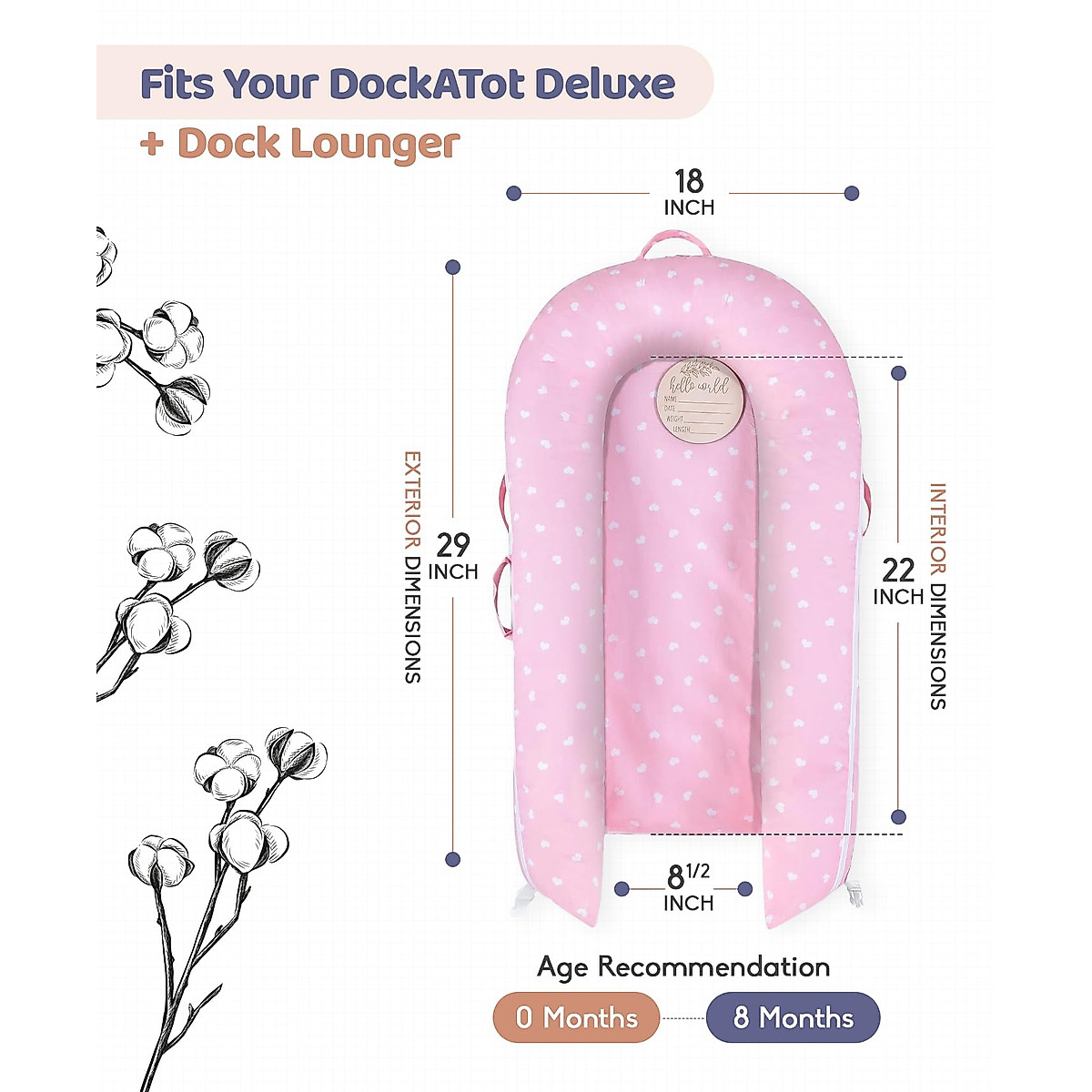 Newborn Lounger Cover for DockATot Deluxe | Cover Replacement Only for Baby Nest | 100% Cotton | Includes “Hello World” Sign (Pastel Geometry) | The Cover is not Created by Dockatot