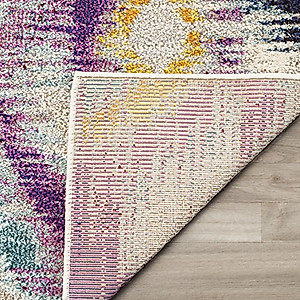 SAFAVIEH Monaco Collection 5'1" x 7'7" Multi MNC242F Ogee Trellis Watercolor Distressed Non-Shedding Living Room Bedroom Area Rug