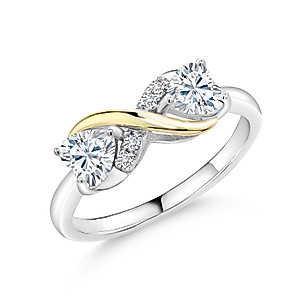 925 Sterling Silver and 10K Yellow Gold Forever Classic Moissanite from Charles & Colvard Women Ring (1.04 Cttw, Heart Shape 5MM, Available in size 5, 6, 7, 8, 9)