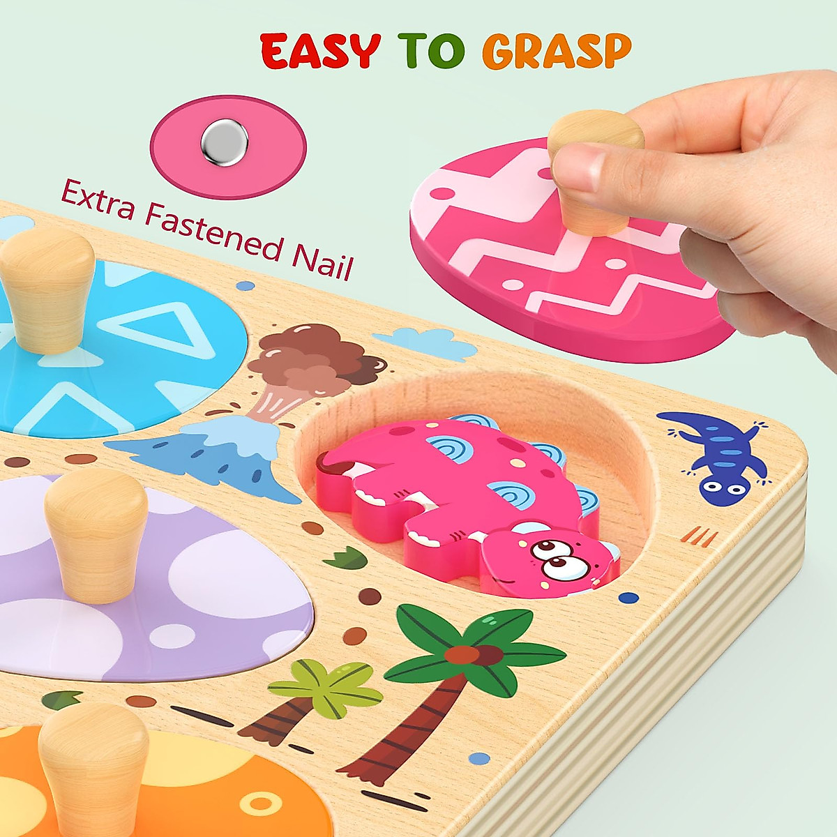 Zeoddler Wooden Puzzles for Toddlers, 8 Pcs Dinosaur Matching Egg Puzzle, Montessori Toys for Boy Girl Easter Birthday Gifts, Preschool Learning Activities & Educational Toys for Boys, Girls