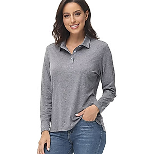 KEFITEVD Women's Golf Shirts UV Protection Tennis Collared Tops Outdoor Training Shirt Women Performance Long Sleeve Sports Shirts Dark Blue