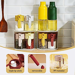 Manutox Multifunctional Seasoning Box, 2 in 1 Glass Spice Jars with Spoon, Multifunctional Kitchen Seasoning Box, Clear Glass Seasoning Jar with Lid and Spoon (Grey)