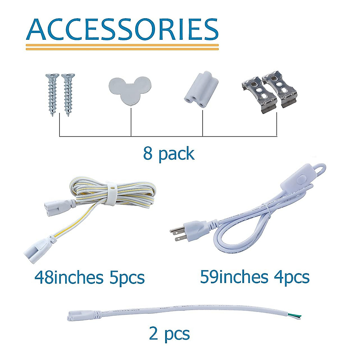 WAHADI 8-Pack T8 4FT LED Shop Light Fixture 24W 4 Foot Integrated TubeLight, Milky Cover 6000K Daylight Single Strip Indoor Connectable Lamp