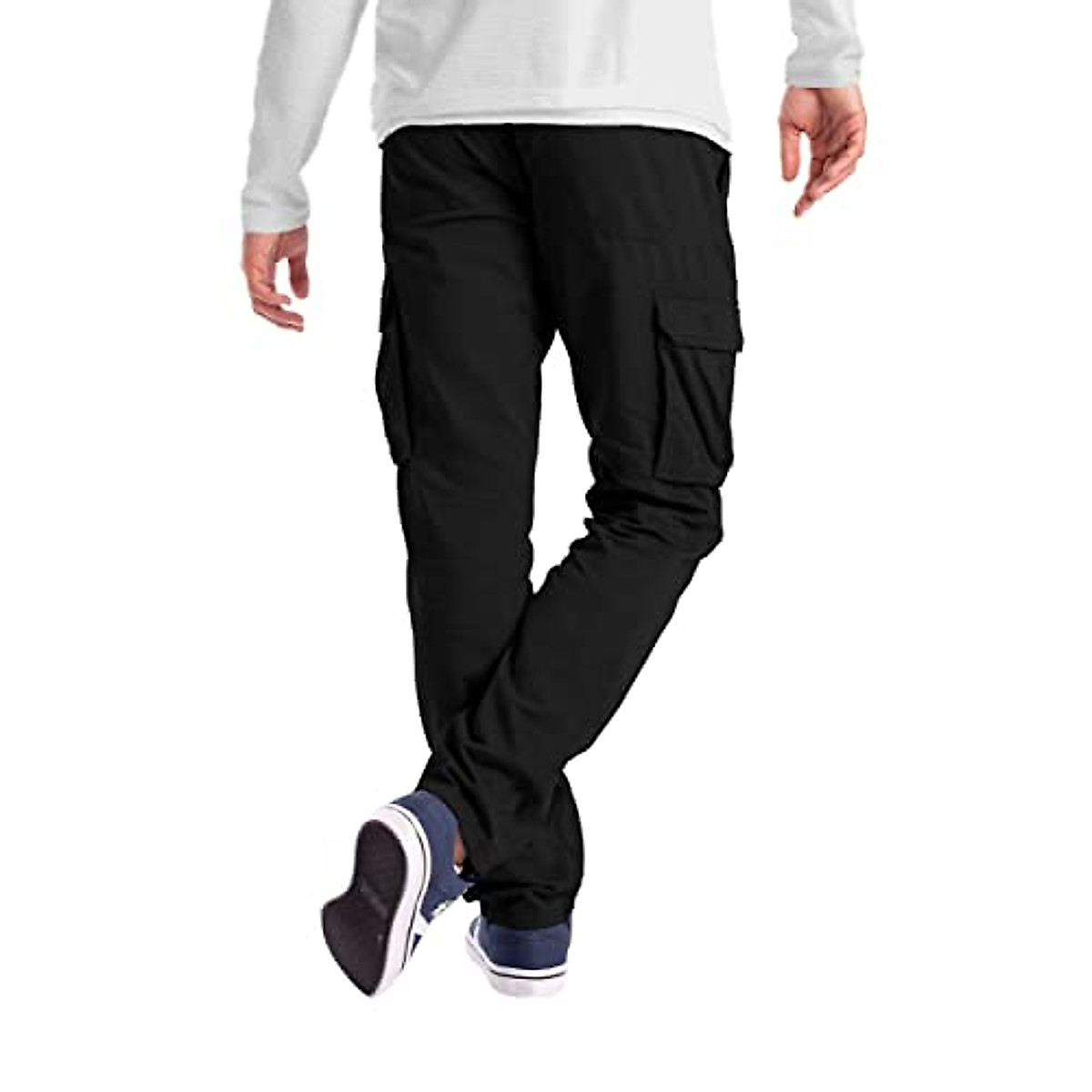 THWEI Mens Casual Cargo Pants Cotton Jogger Sweatpants Elastic Waist Trousers Black S