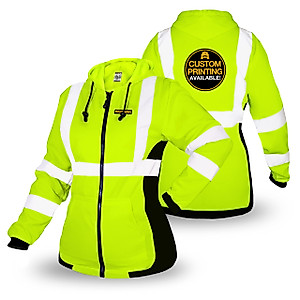 KwikSafety - Charlotte, NC - ROGUE Safety Jacket for Women [NO FUZZ BALLS] Class 3 ANSI OSHA Reflective Hi Vis Womens Fleece Hoodie/Yellow Medium