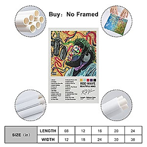 BABEJ Rod Wave Poster Beautiful Mind Album Poster 90s Canvas Wall Art Room Aesthetic Decor Posters 12x18inch(30x45cm)