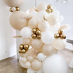 White Sand Gold Balloons Garland Arch,102 pcs Beige White Gold Balloons with for Boho Wedding Baby Bridal Shower Engagement Anniversary Birthday Decorations